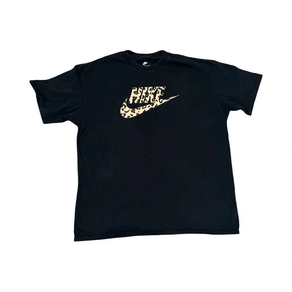 Nike | Shirts | Nike Mens Black Leopard Print Swoosh Tshirt Size L ...